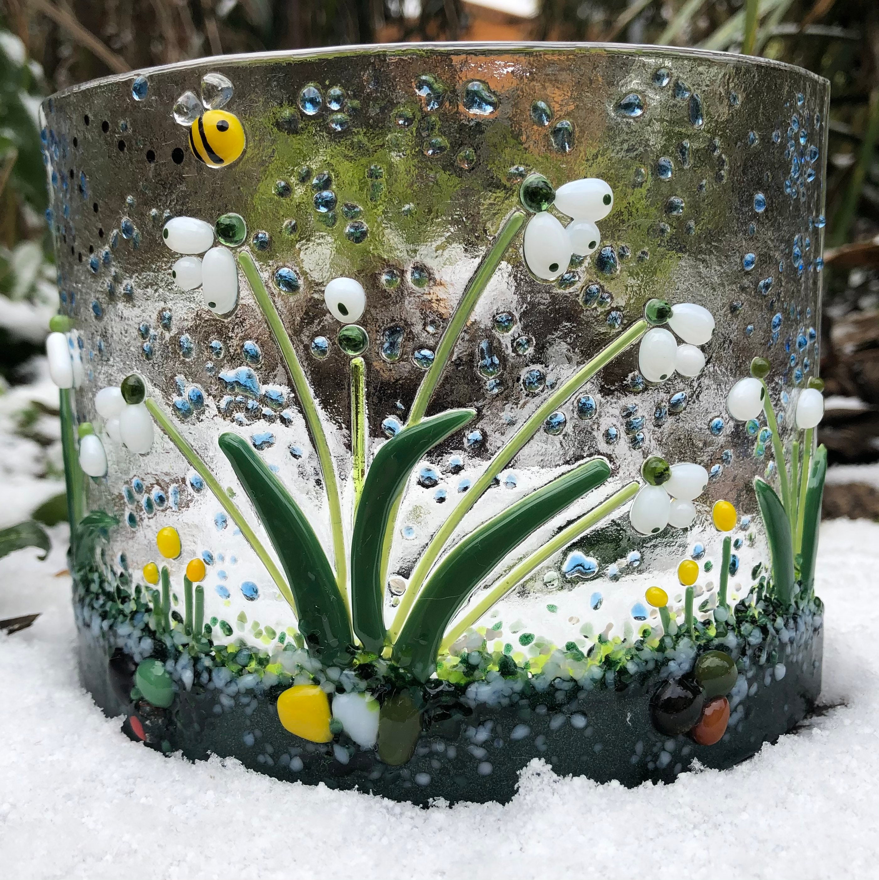 Snowdrop Fused Glass Curve/snowdrop Candle Shield/spring - Etsy