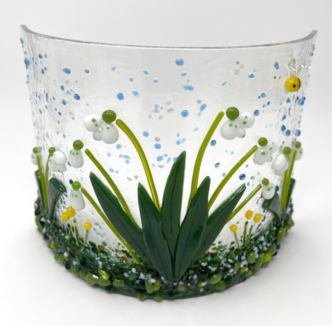 Snowdrop Fused Glass Curve/snowdrop Candle Shield/spring - Etsy