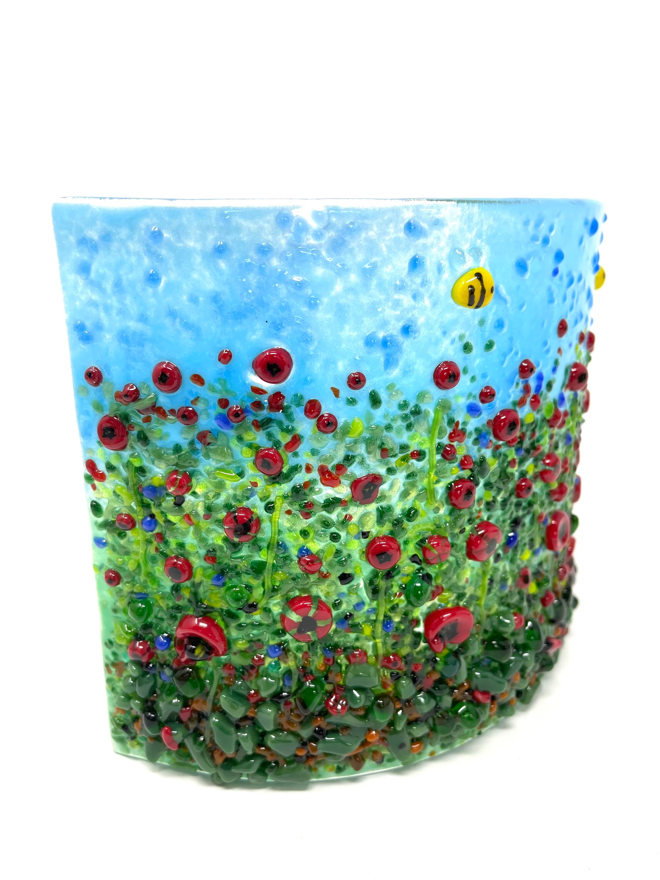 Poppy Curve-poppy Candle Sheild-poppy Fields-fused Glass - Etsy UK