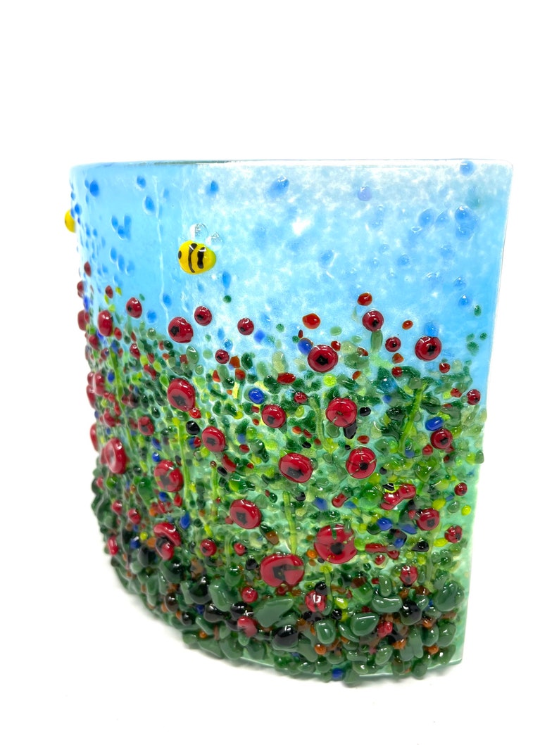 Poppy Curve-poppy Candle Sheild-poppy Fields-fused Glass | Etsy