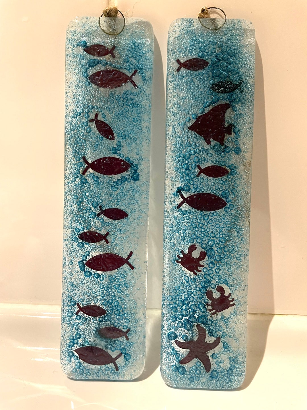 Fish and Bubbles Hanging-fusedglass Fish Hanger-fish, Starfish & Crab ...
