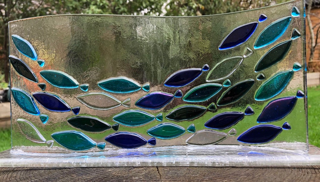 Handmade Blue Glass Fish Wave Sculpture: Sparkly Ocean Decor - Etsy