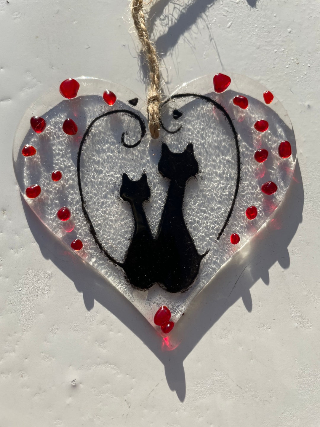 Fused Glass Cats Heart Hanger: Black Cat Lover Gift - Etsy