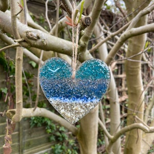 Handmade Seaside Fused Glass Heart-beach Waves and Seagull Glass Heart ...