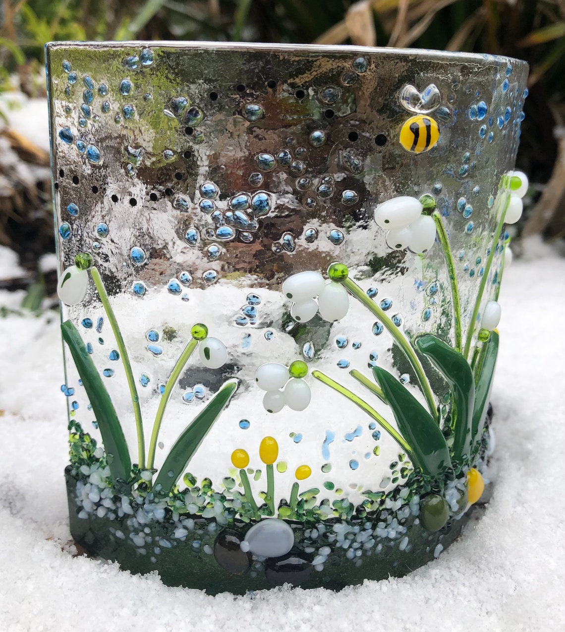 Snowdrop Fused Glass Curve/snowdrop Candle Shield/spring - Etsy
