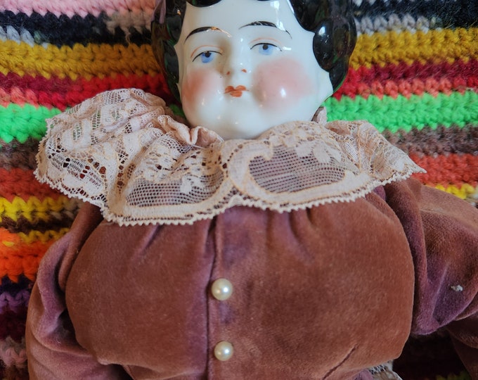 Antique German China Head Doll Vintage Body Busty Etsy