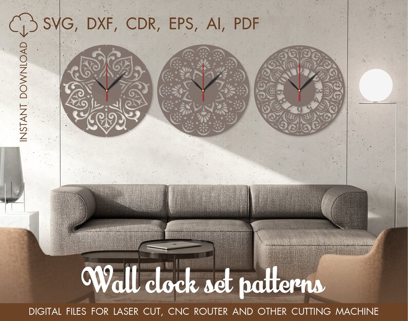 Set Wall Clocks Svg Large Cutting Model Clock Laser Cut - Etsy