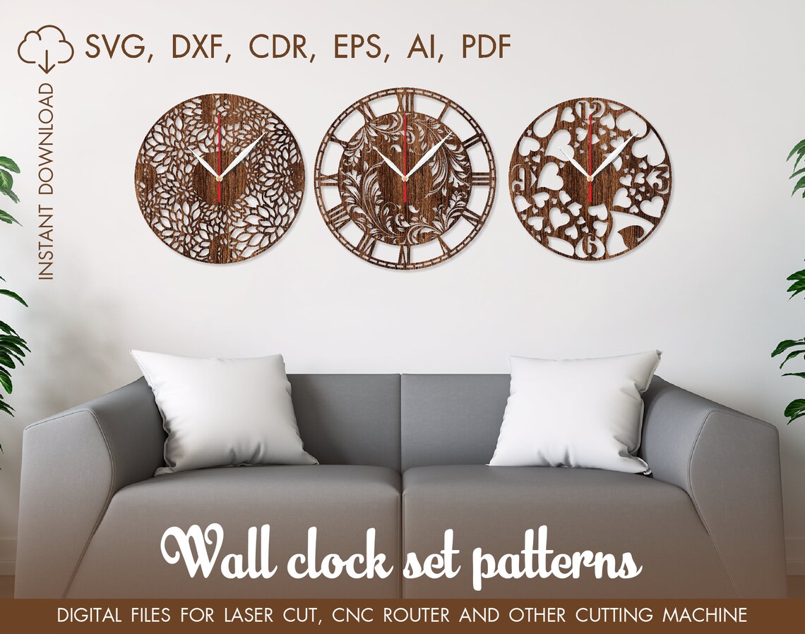 Set Wood Wall Clocks SVG Clock Party Cutting Model Clock - Etsy