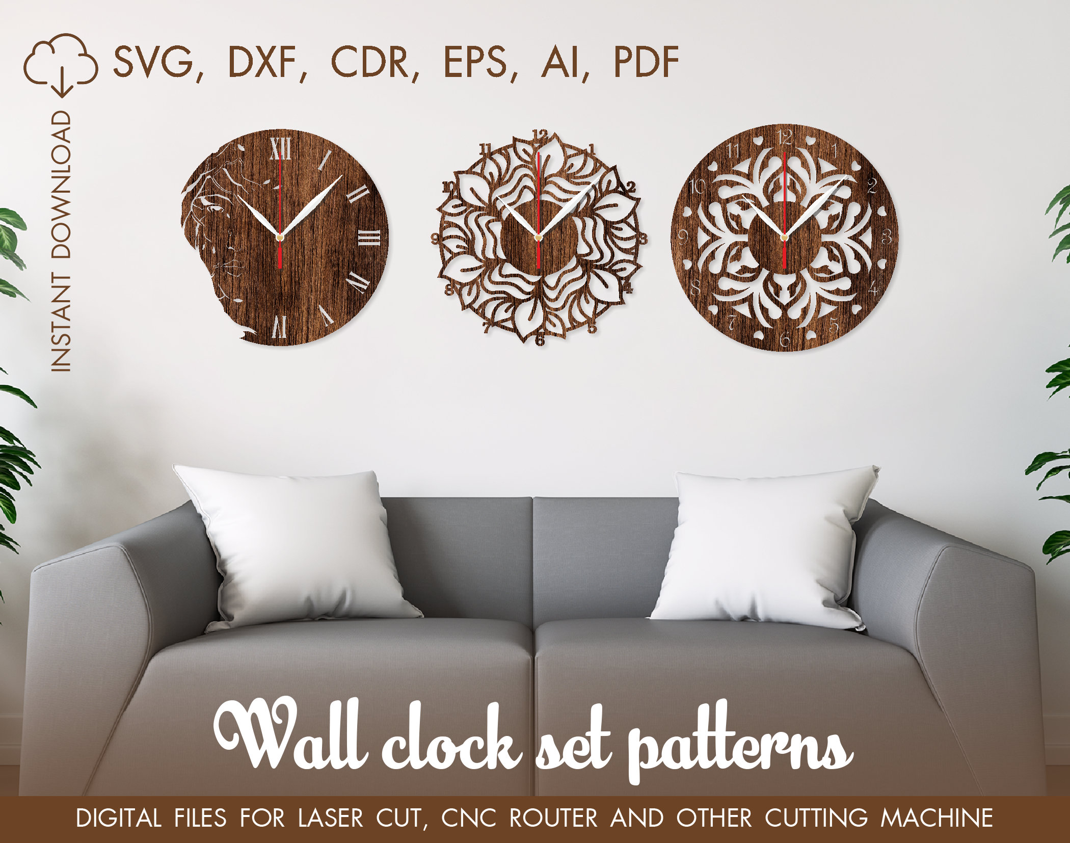 Wood Wall Clock, Vector for CNC, Cutting Model Svg, Clock Laser Cut ...