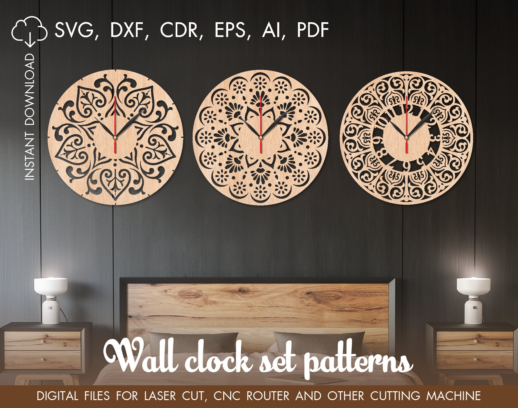 Set Wall Clocks Svg Large Cutting Model Clock Laser Cut - Etsy