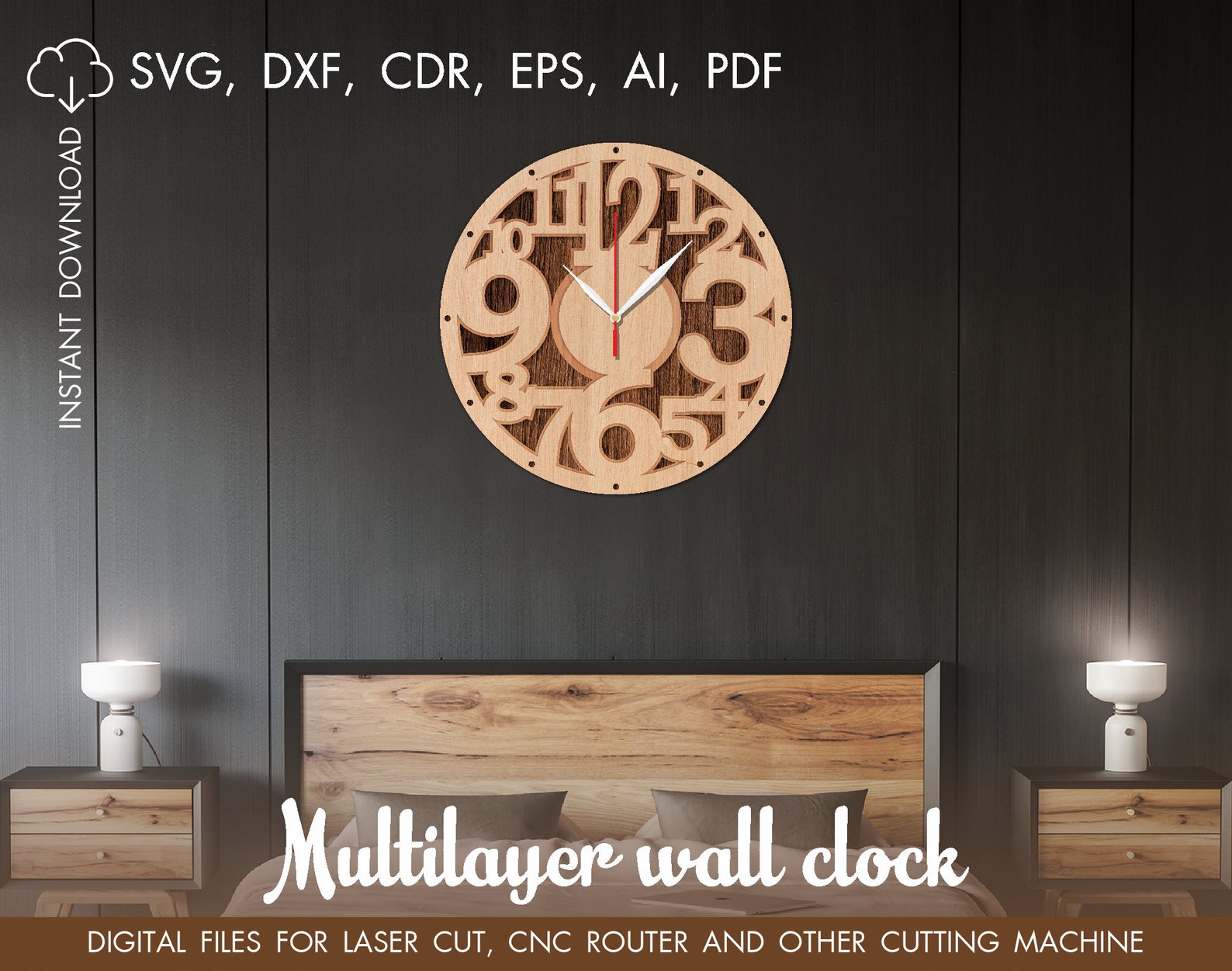 Multilayer Cutting Model, Clock Laser Cut, Wall Clock SVG, 3D Vector ...