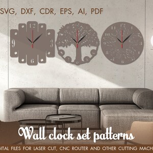 Set Wall Clocks SVG, Large Clock, Cutting Model, Clock Laser Cut ...