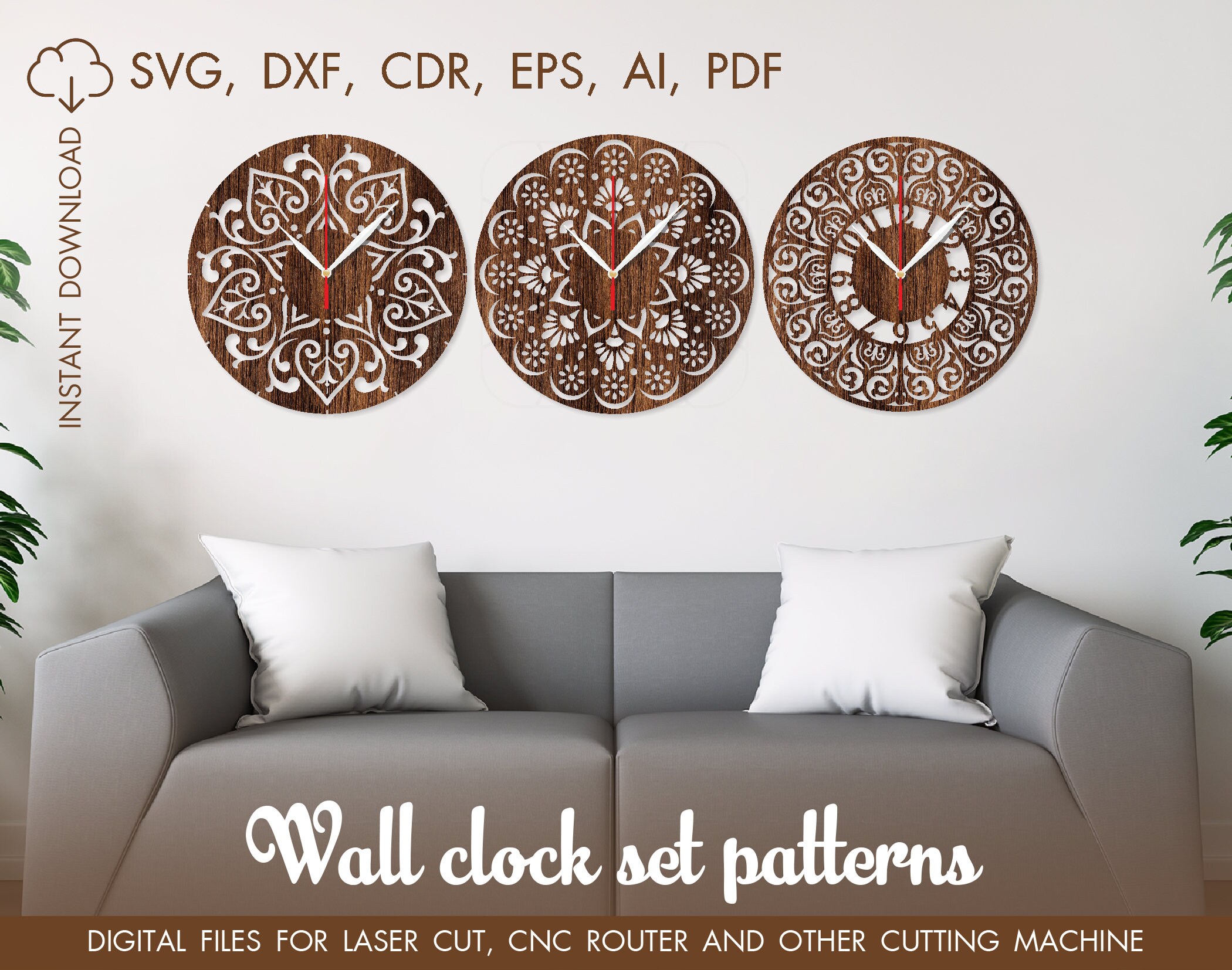 Set Wall Clocks Svg Large Cutting Model Clock Laser Cut - Etsy