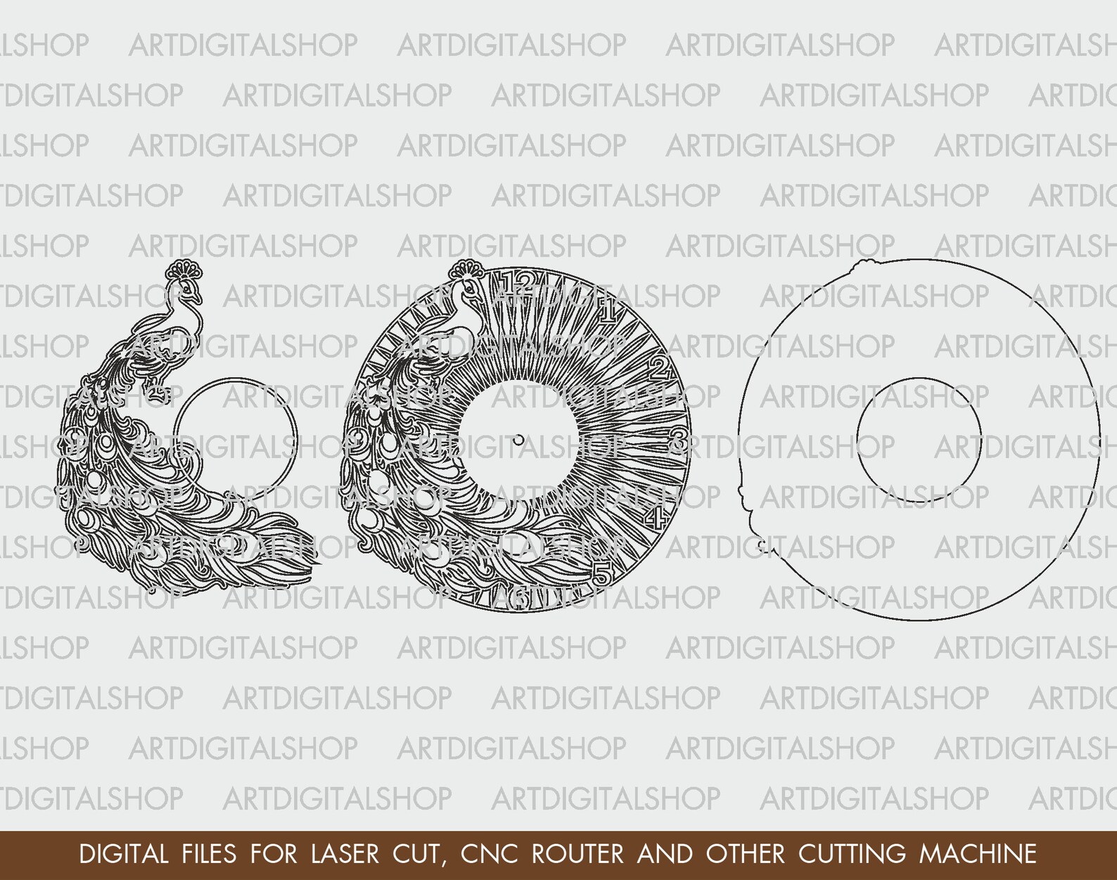 Peacock Wall Clock Dxf Large Clock Cutting Model Clock | Etsy