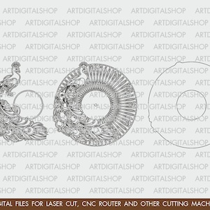 Peacock Wall Clock Dxf, Large Clock, Cutting Model, Clock Laser Cut ...