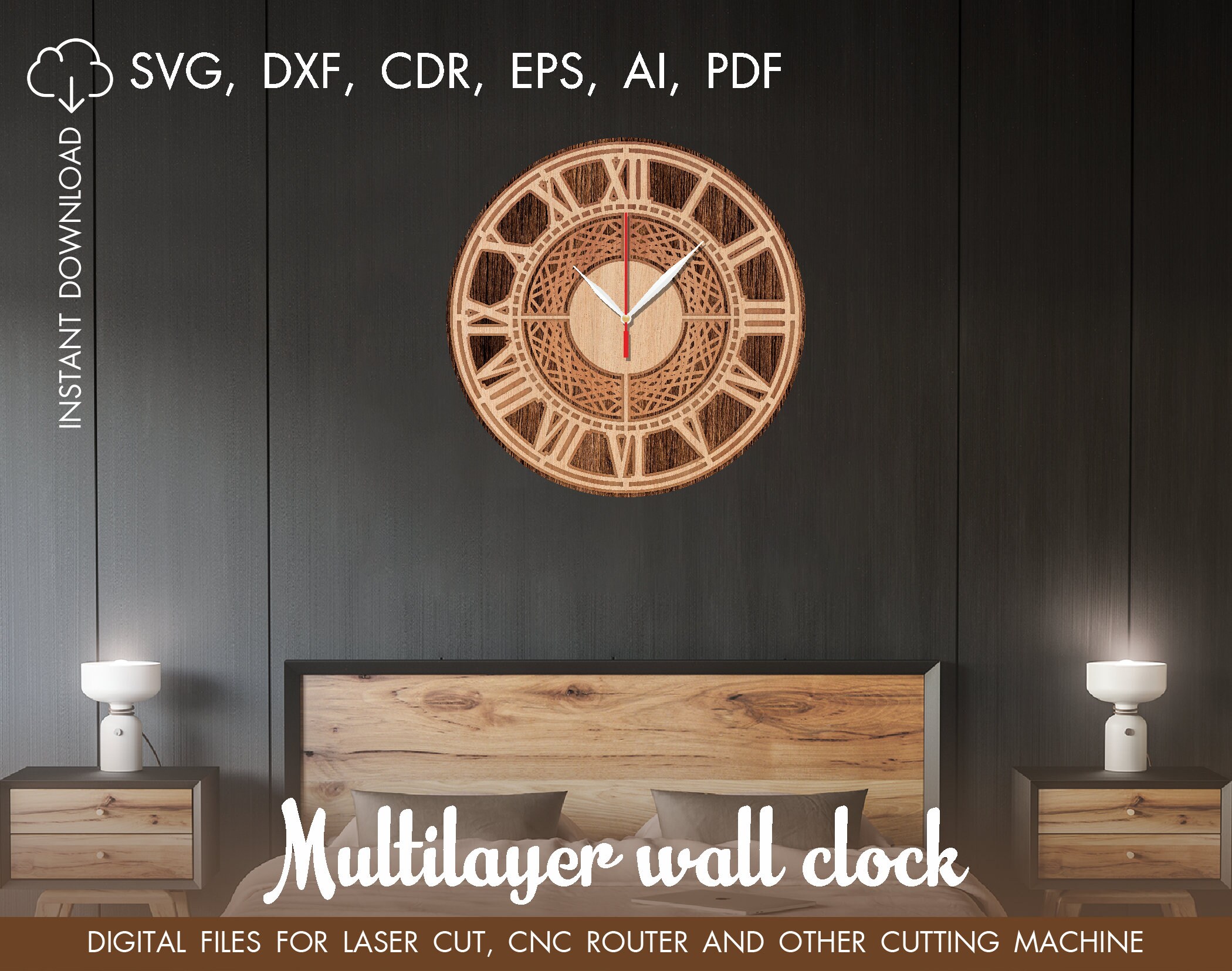 Wall Clock SVG Cut File Multilayer Vector Templates Cnc | Etsy