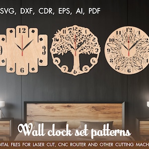Set Wall Clocks SVG, Large Clock, Cutting Model, Clock Laser Cut ...