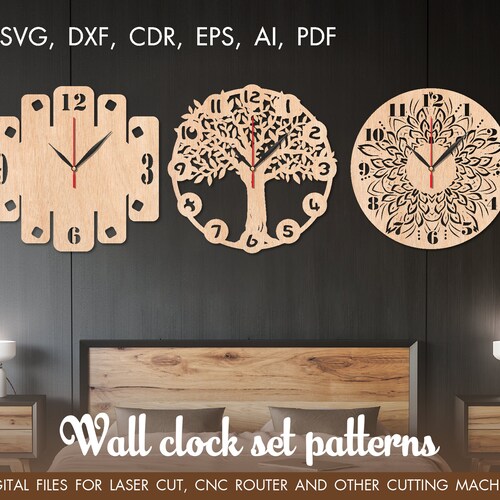 Set Wood Wall Clocks SVG Clock Party Cutting Model Clock - Etsy
