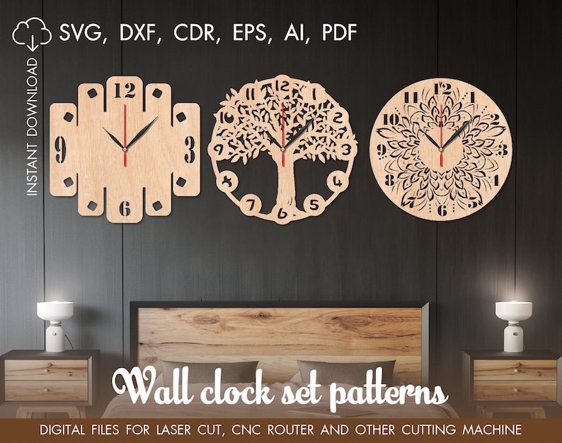 Set Wall Clocks SVG, Large Clock, Cutting Model, Clock Laser Cut ...