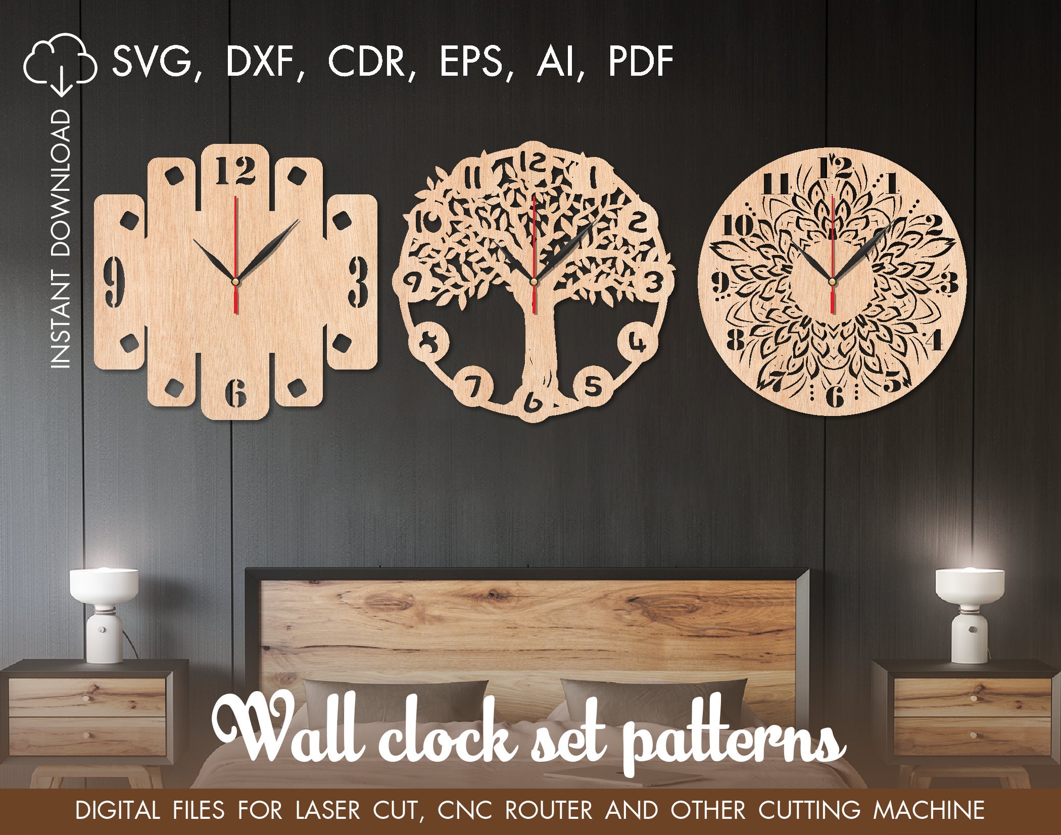 Set Wall Clocks SVG, Large Clock, Cutting Model, Clock Laser Cut ...