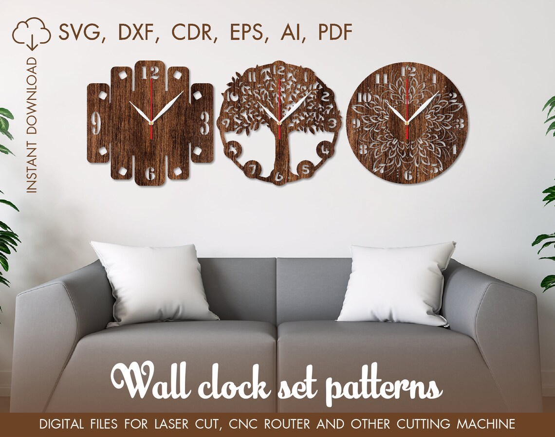Set Wall Clocks SVG Large Clock Cutting Model Clock Laser | Etsy
