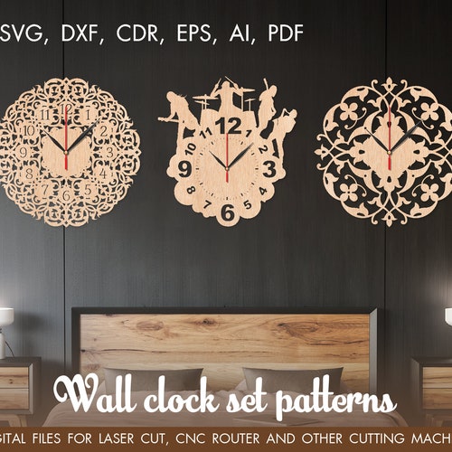 Set of 3 Wall Clocks Vector for CNC Cutting Model Clock - Etsy