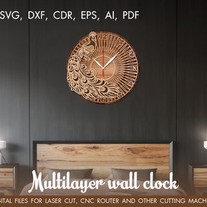 Peacock Wall Clock Dxf, Large Clock, Cutting Model, Clock Laser Cut ...