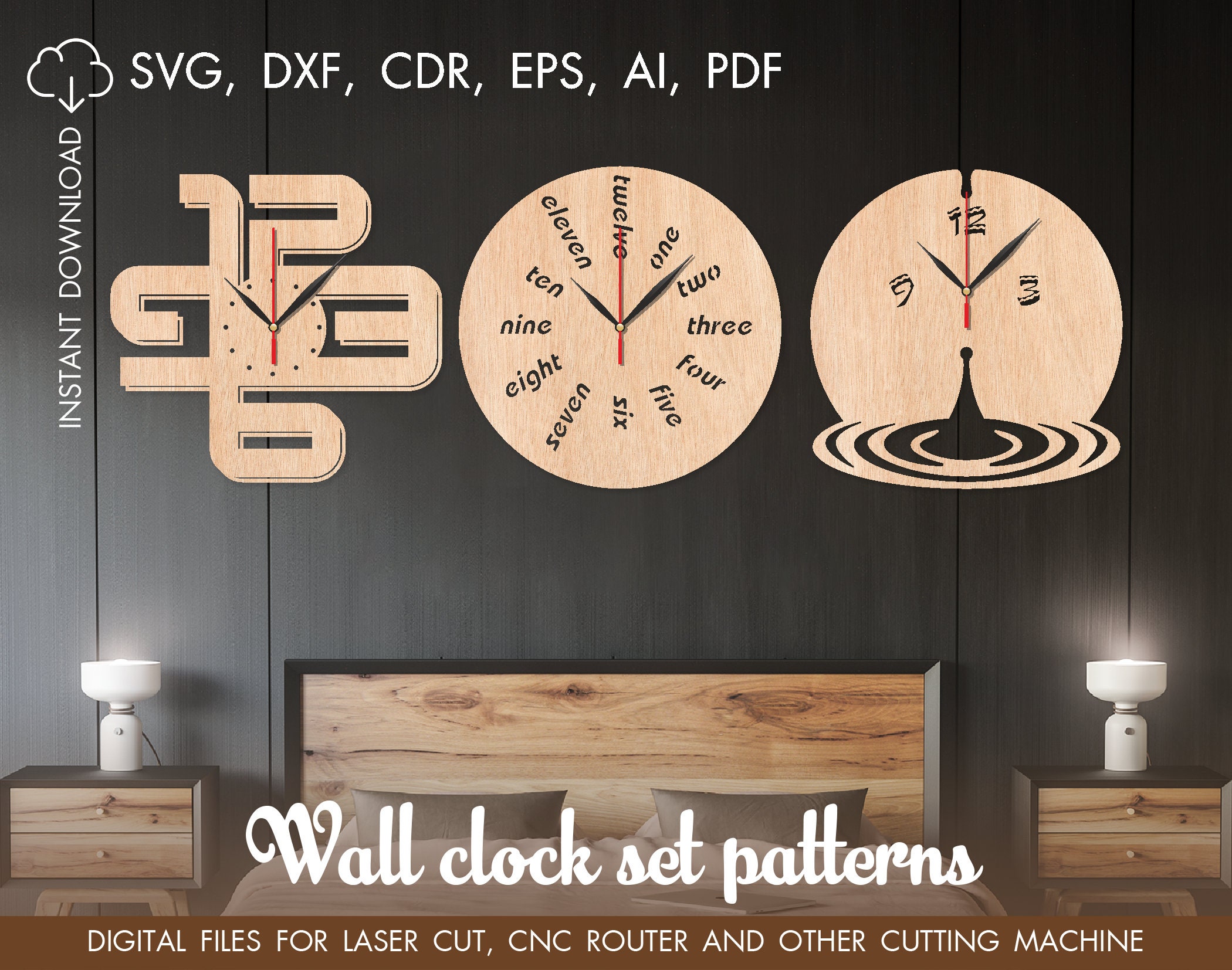 Set Wall Clocks Large Clock Cutting Models Clock Laser Cut - Etsy