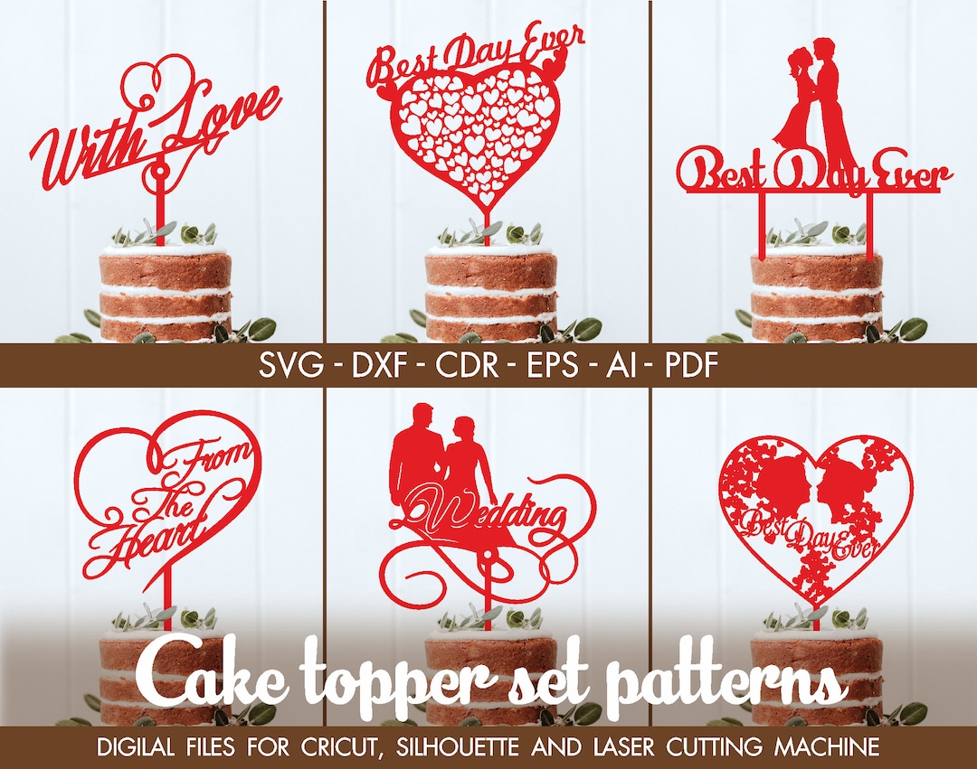Set of 6 Cake Toppers, Cake Topper Svg, Wedding Cake Topper, Love Svg ...