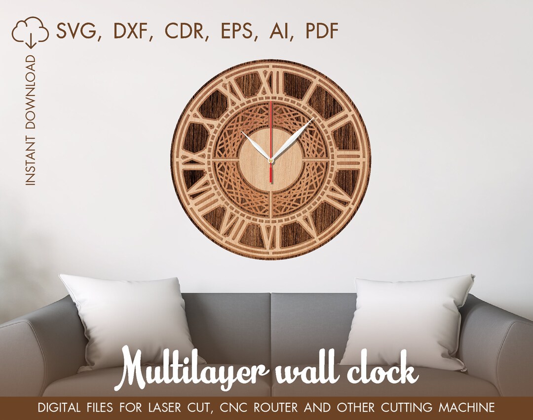 Wall Clock SVG, Cut File Multilayer, Vector Templates, Cnc Multilayer ...