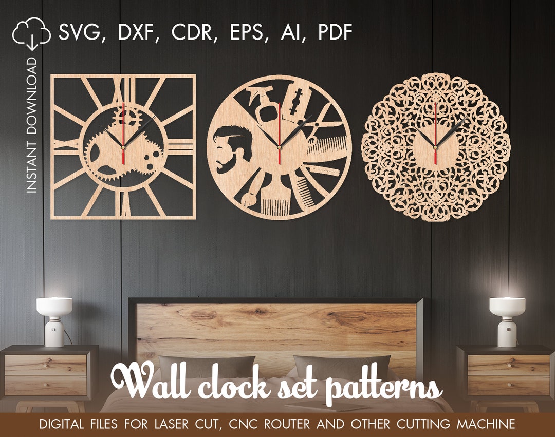 Set Fo Clocks Laser Cut, Barber Shop Wall Clock, Barber Shop сutting ...