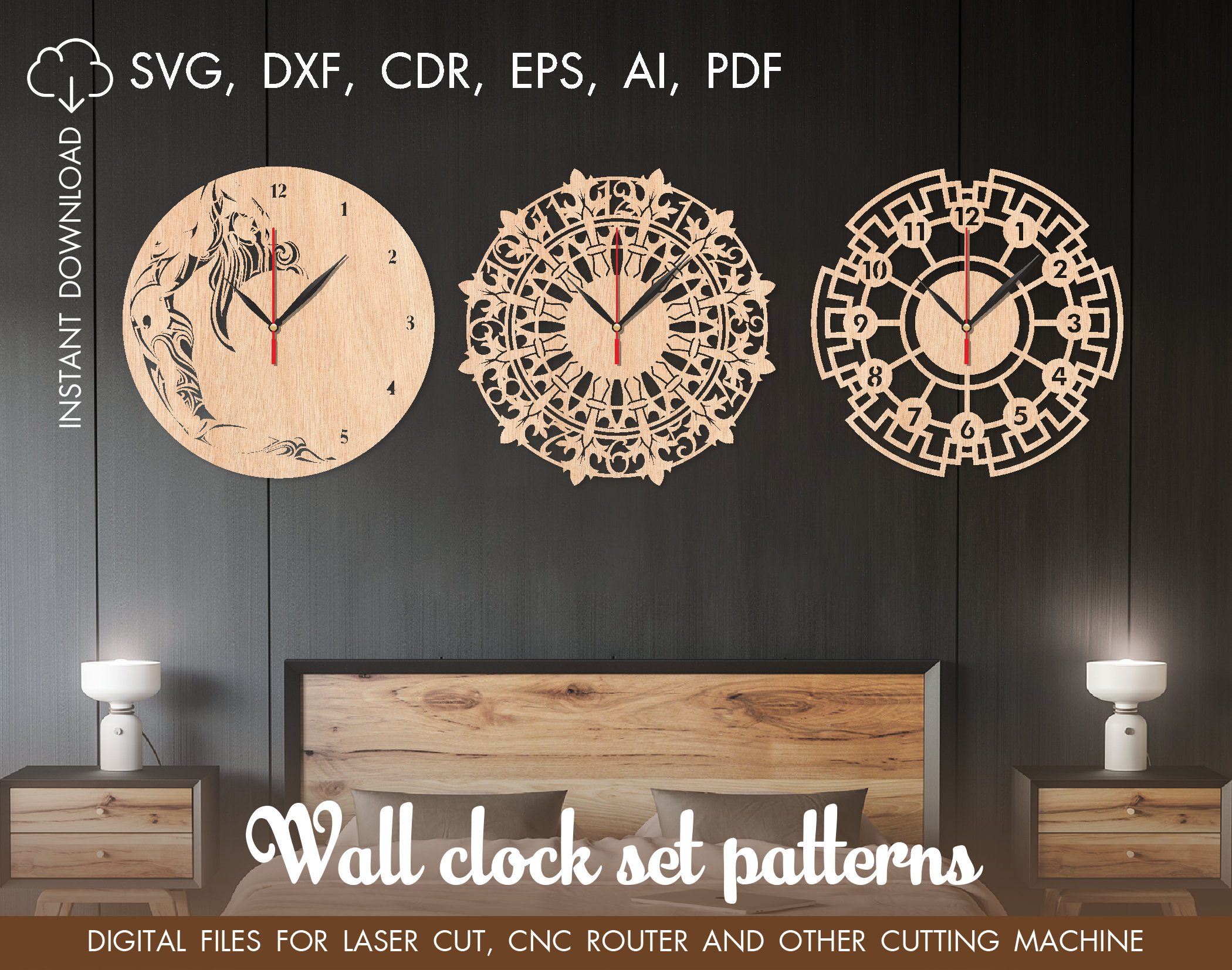 Clock Laser Cut, Wood Wall Clock, Laser Cut Template, Cutting Model ...