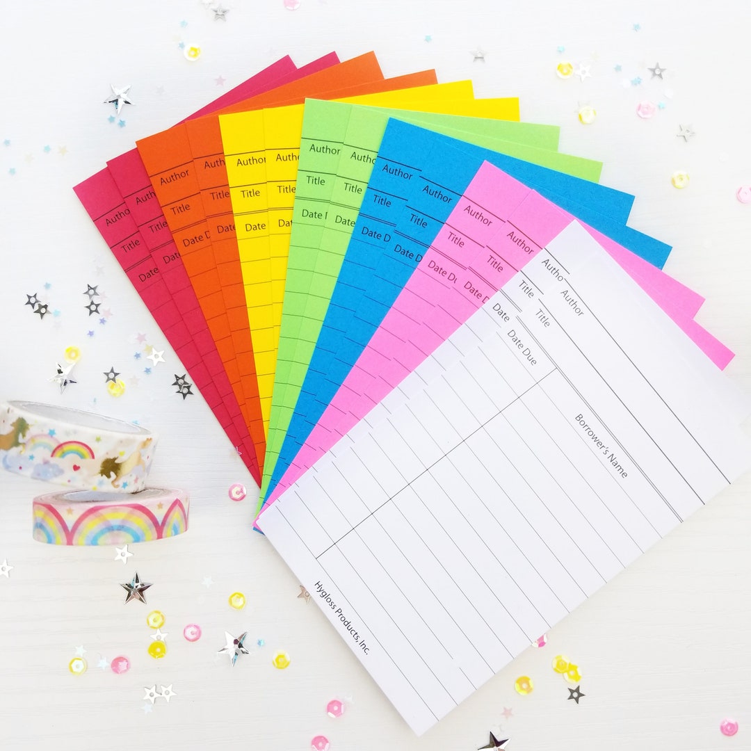 Library Cards - Set of 14 - BRIGHT Rainbow Mixed Colors - Blank Library ...