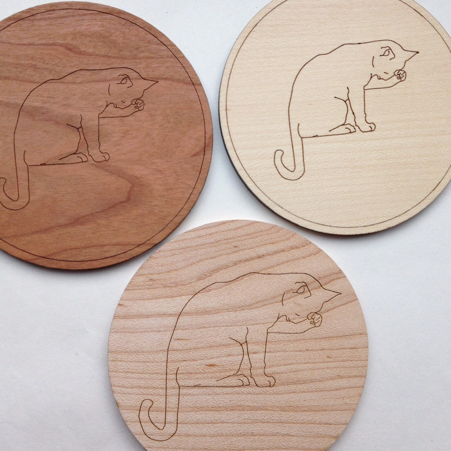 Cat Wooden Coaster Round Laser Engraved Cat Image Secret - Etsy