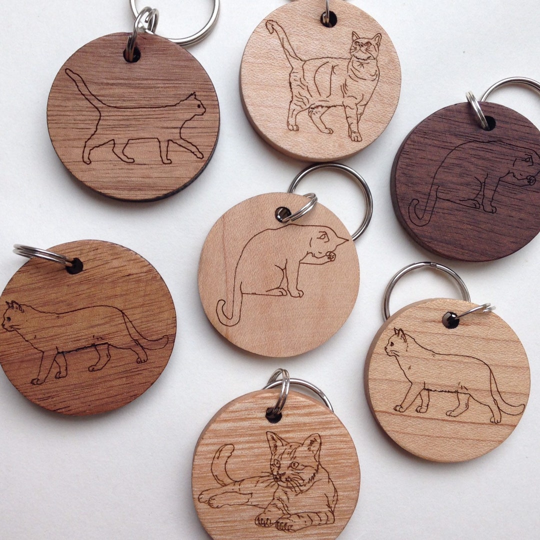 Cat Wooden Keyring Cat Lover Gift Birthday Gift Pet Lover - Etsy UK
