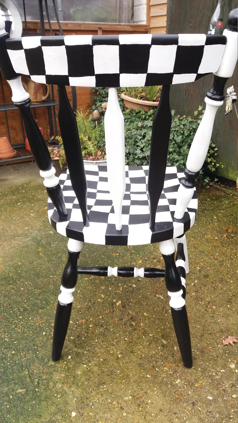 Distressed Black and White Check Reclaimed Dining Chair - Etsy