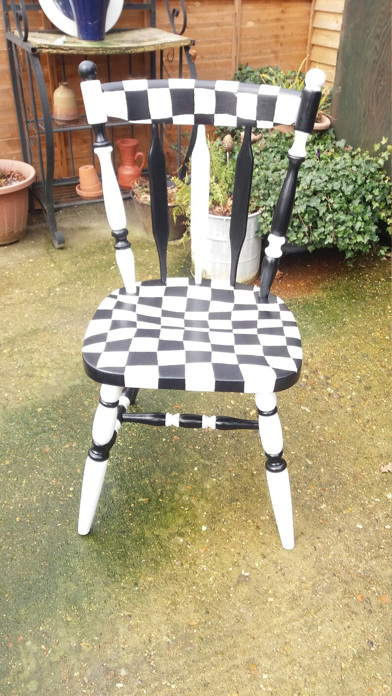 Distressed Black and White Check Reclaimed Dining Chair - Etsy