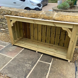 Personalized Redwood Log Store With Doors – Compact Outdoor Firewood ...