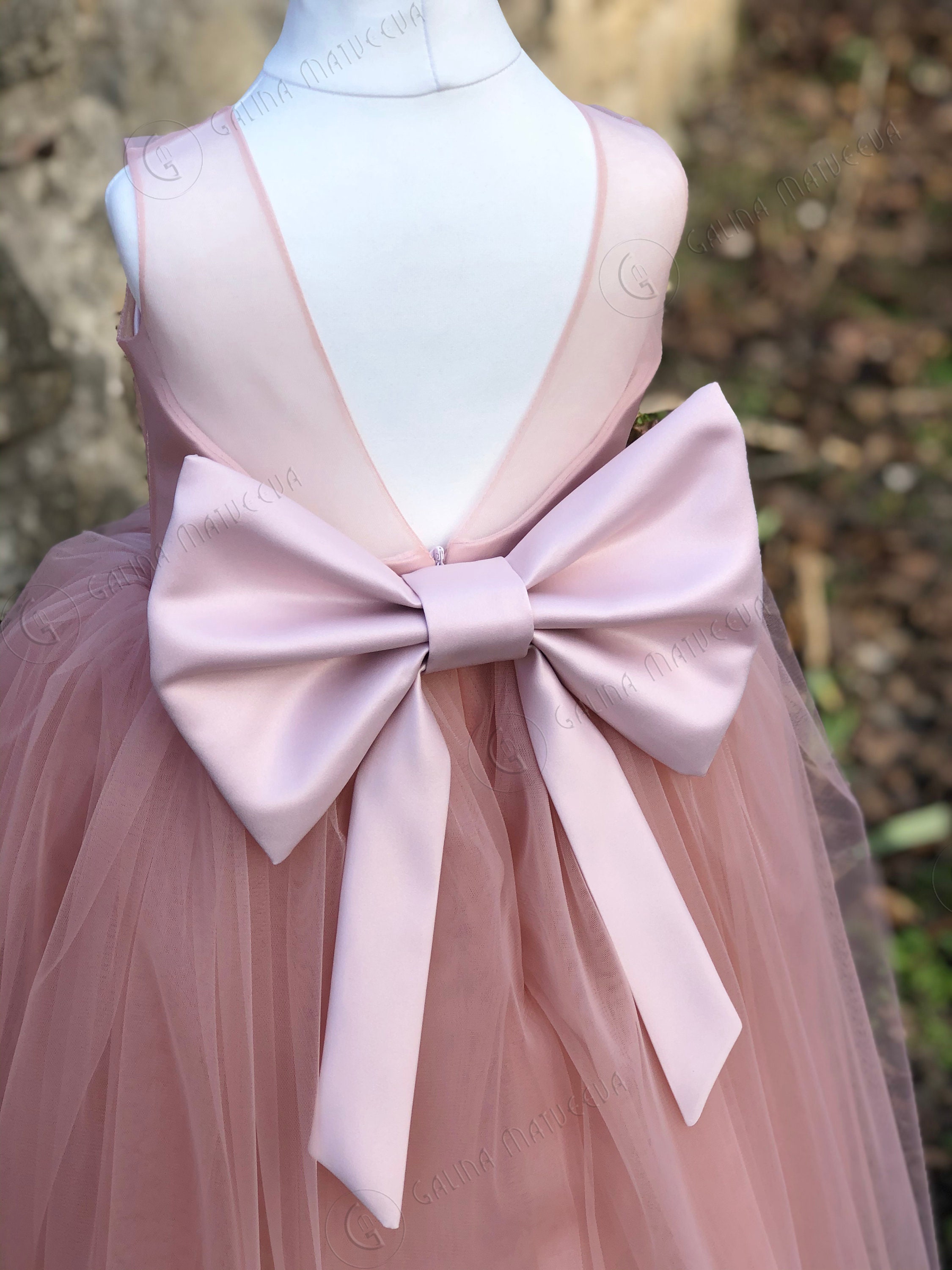 Blush Flower Girl Dress V-neckline Back Bow Dusty Rose Pink | Etsy