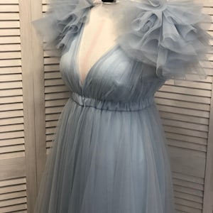 Blue Maternity Gown: Tulle Ruffle Dress for Baby Shower Photo Shoot - Etsy