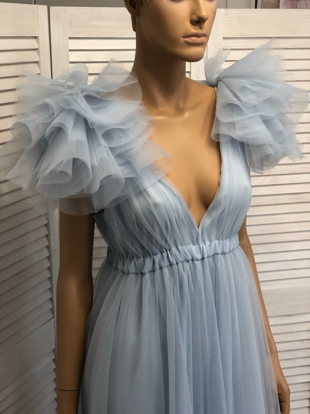 Blue Maternity Gown: Tulle Ruffle Dress for Baby Shower Photo Shoot - Etsy