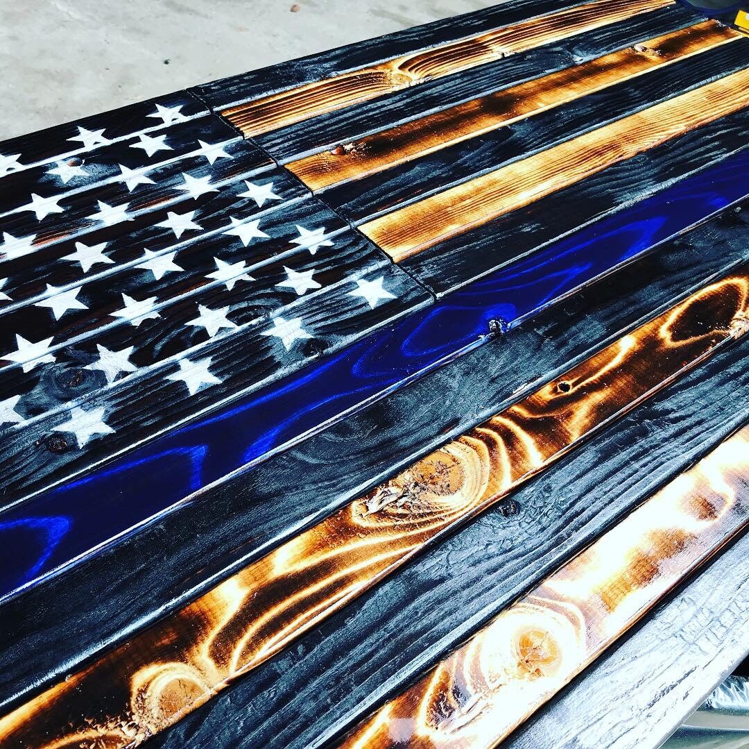 Thin Blue Line Wood Burned Flag - Etsy