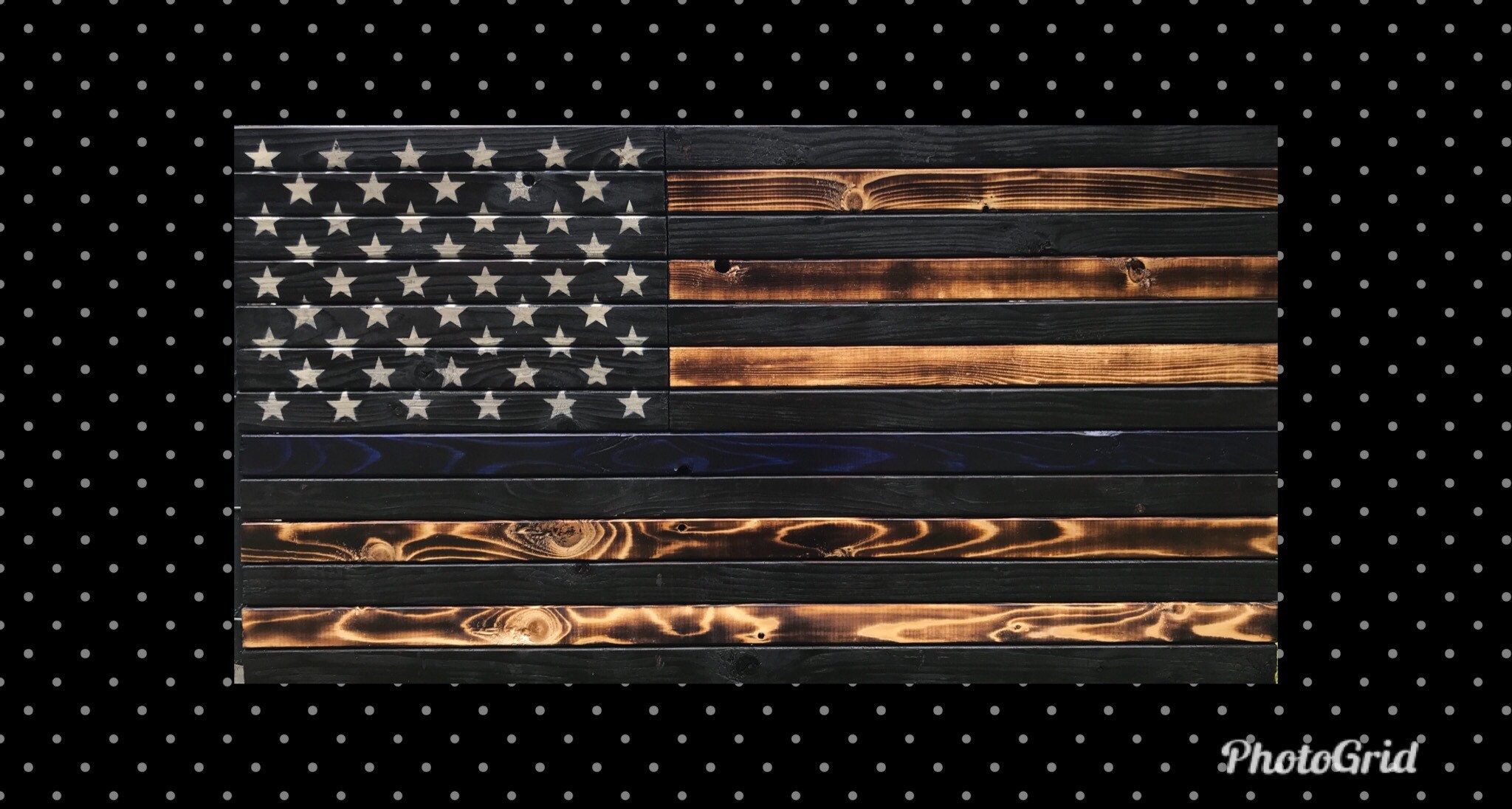 Thin Blue Line Wood Burned Flag - Etsy