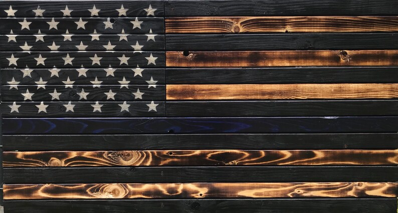 Thin Blue Line Wood Burned Flag - Etsy