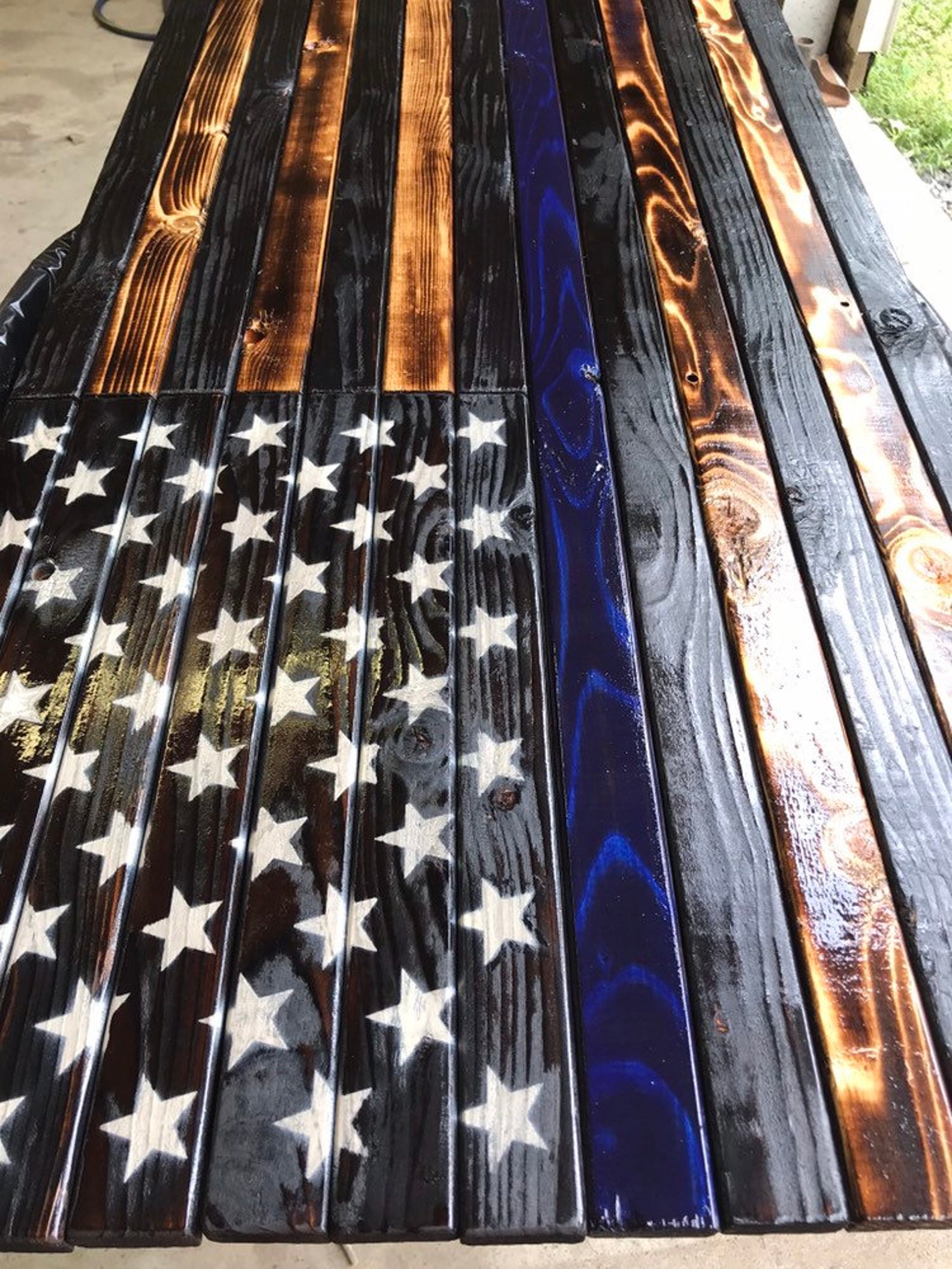 Thin Blue Line Wood Burned Flag - Etsy