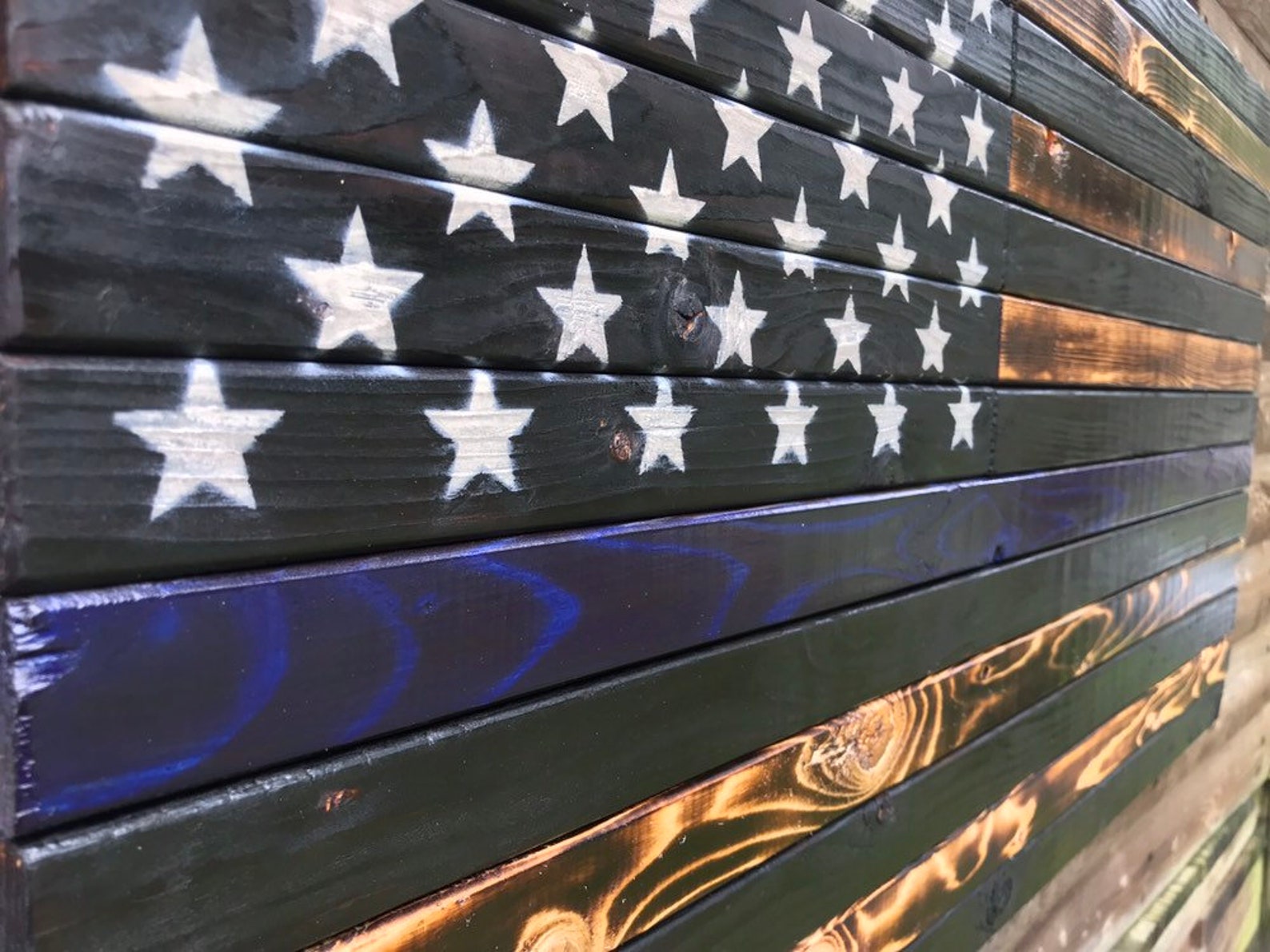 Thin Blue Line Wood Burned Flag - Etsy