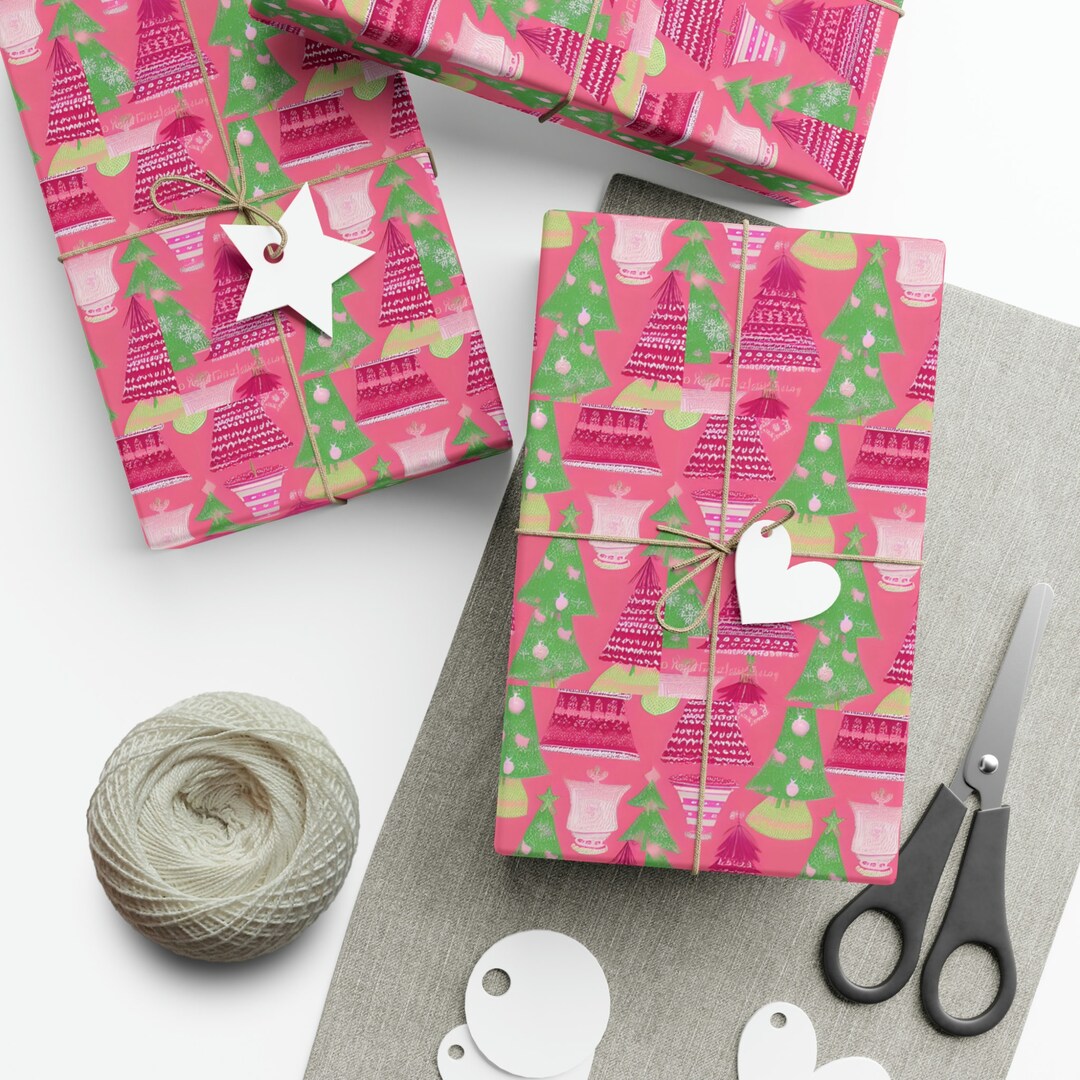 Gift Wrap Pink Green Pearl Ivy Christmas Paraphernalia Birthday Probate ...