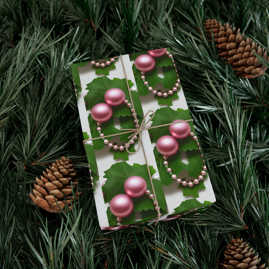 Gift Wrap Pink Green Pearl Ivy Christmas Paraphernalia Birthday Probate ...