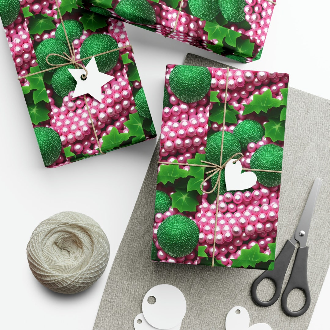 Pink Pearl & Green Ivy Gift Wrap • Elegant Sorority Holiday Celebration ...