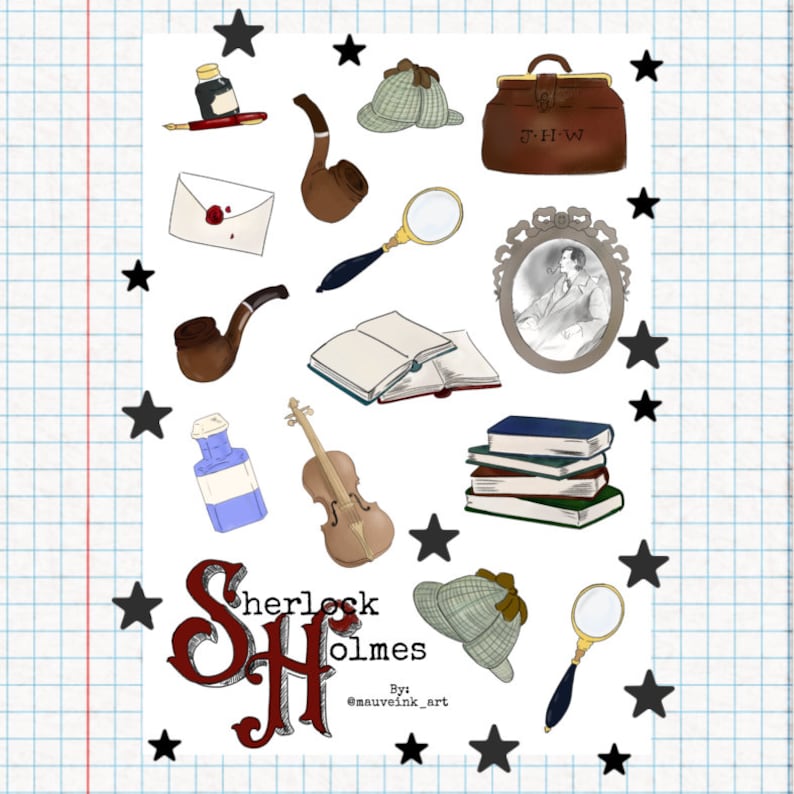 Printable Sherlock Holmes Sticker Sheet. Digital Printable, Ideal for ...